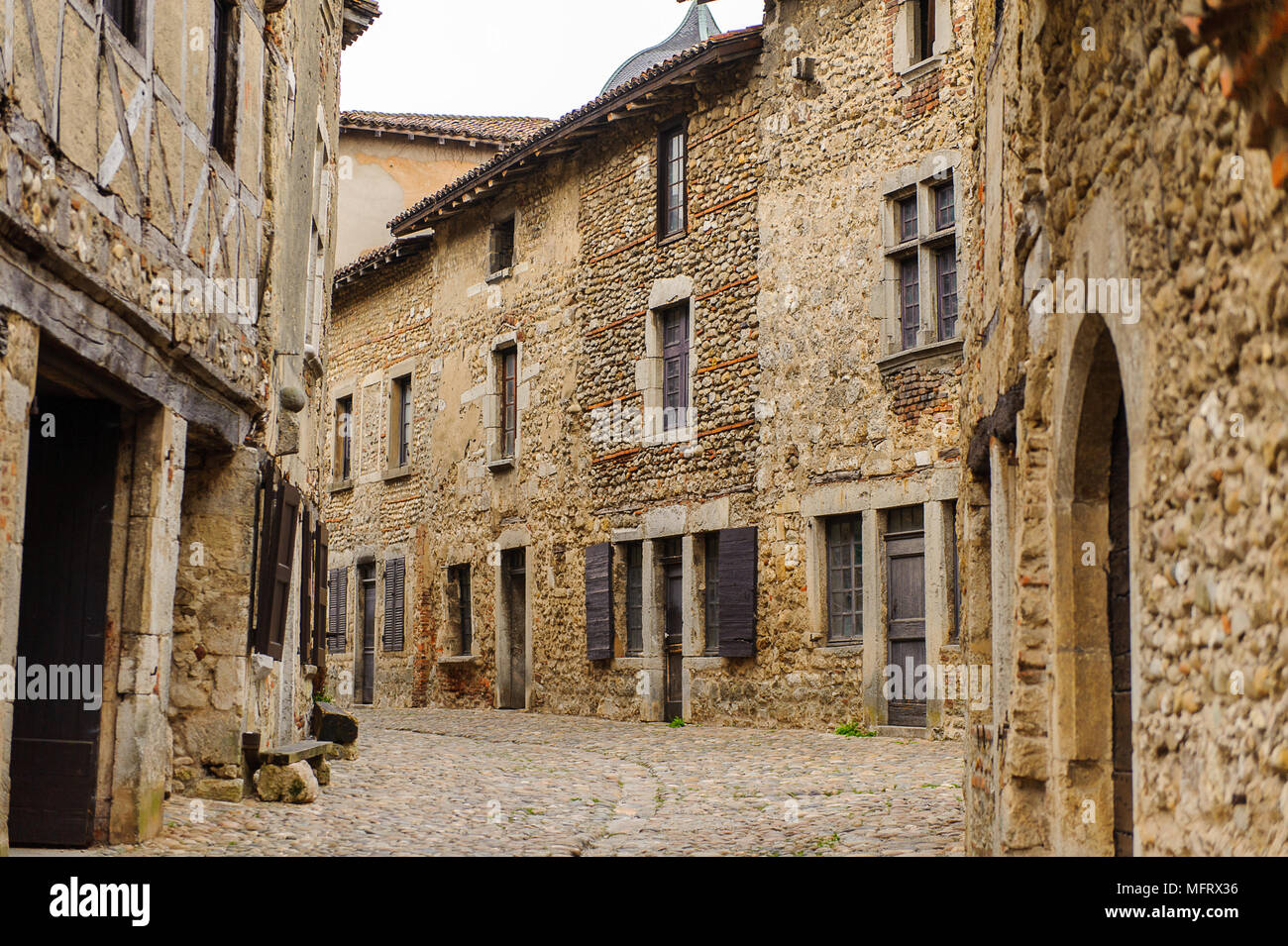 Medieval architecture of Perouges, France, a walled town, a popular ...