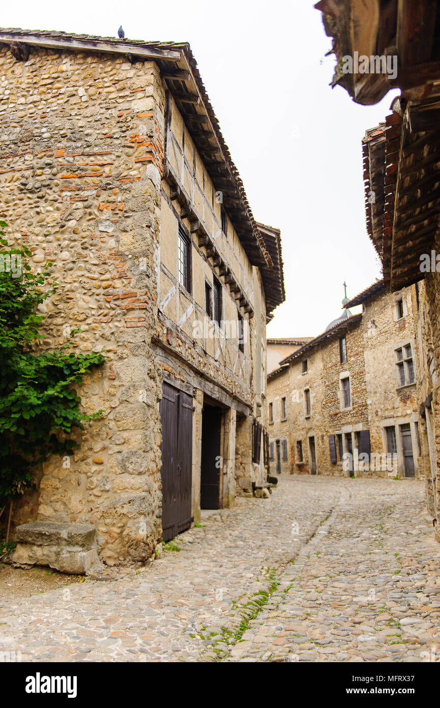 Medieval architecture of Perouges, France, a walled town, a popular ...