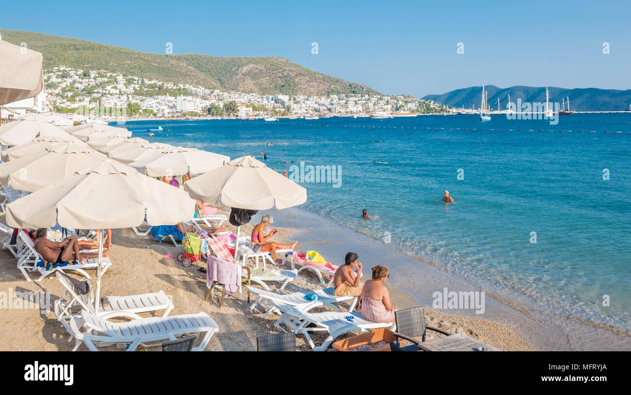 Unidentified people swim and enjoy at beach in Bodrum, Turkey.23 August ...