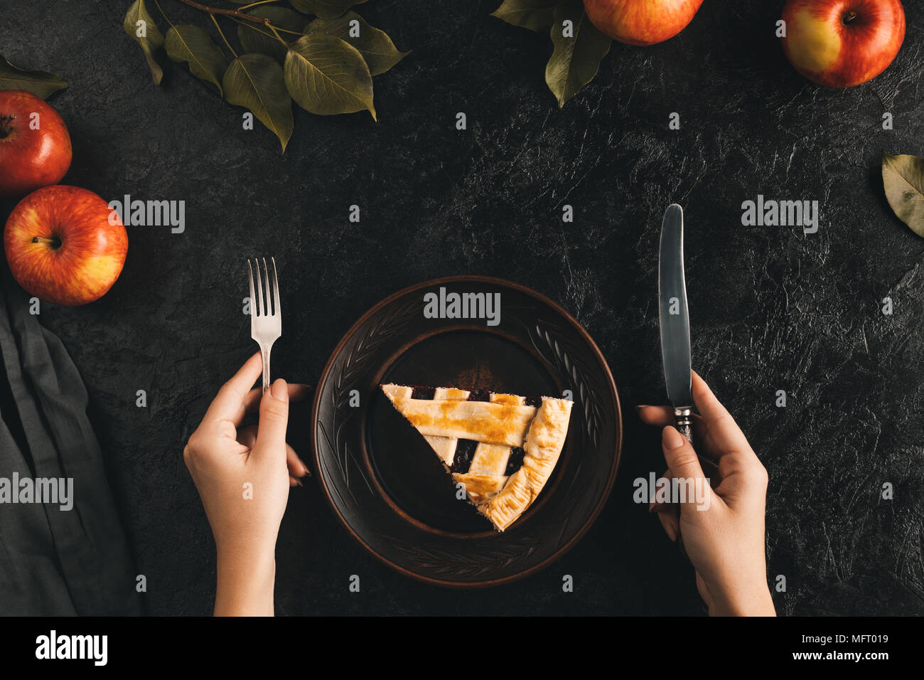 Woman alone eating apple pie hi-res stock photography and images - Alamy