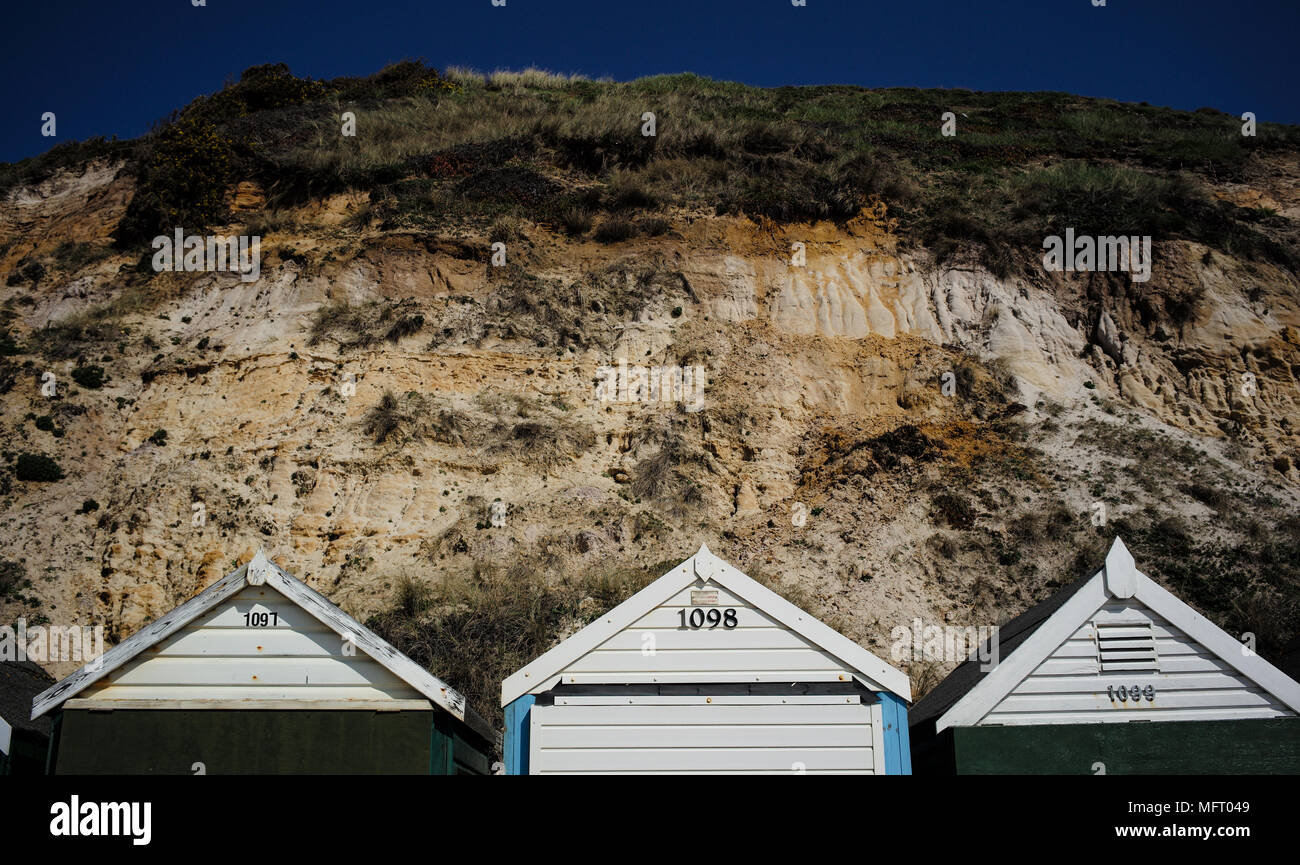 Exposed cliff geology at Bournemouth beach Dorset from the Eocene age ...