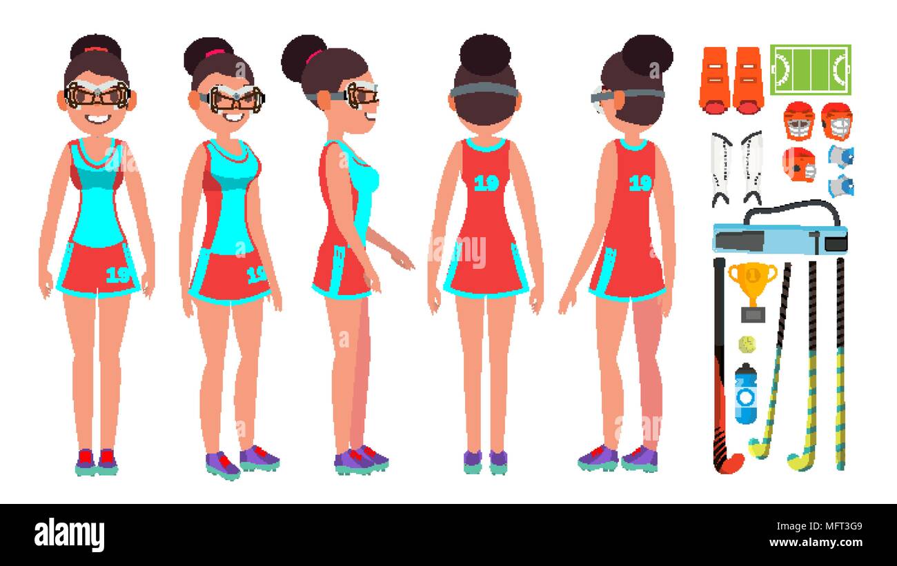 Field Hockey Girl Player Female Vector. Women s Grass Hockey Match ...