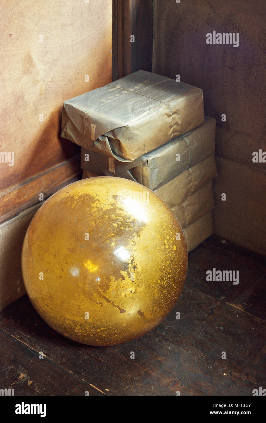 Gold painted sphere wrapped parcels interiors detail period colours ...