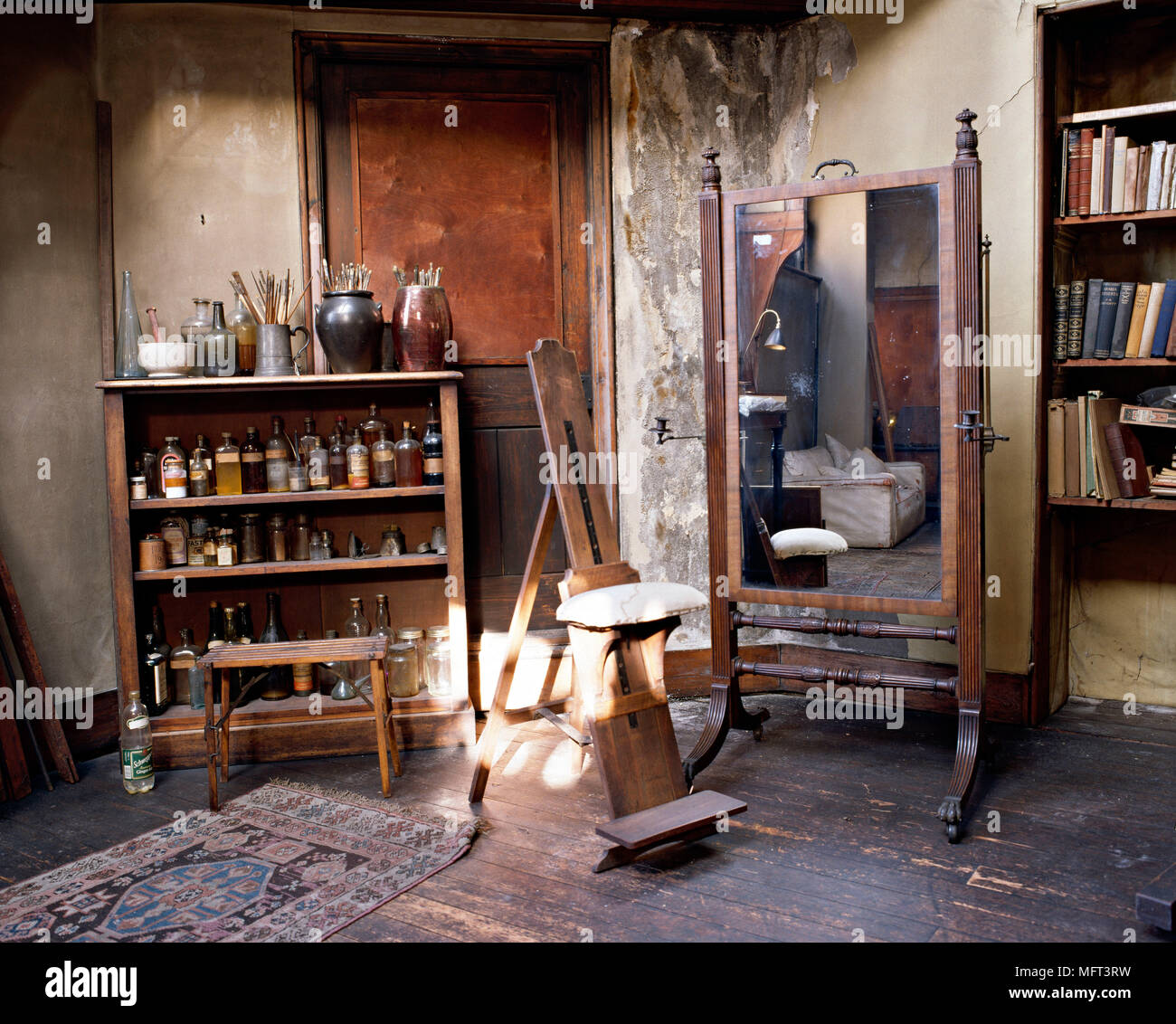 Artists studio with an old fashioned traditional feel art materials ...
