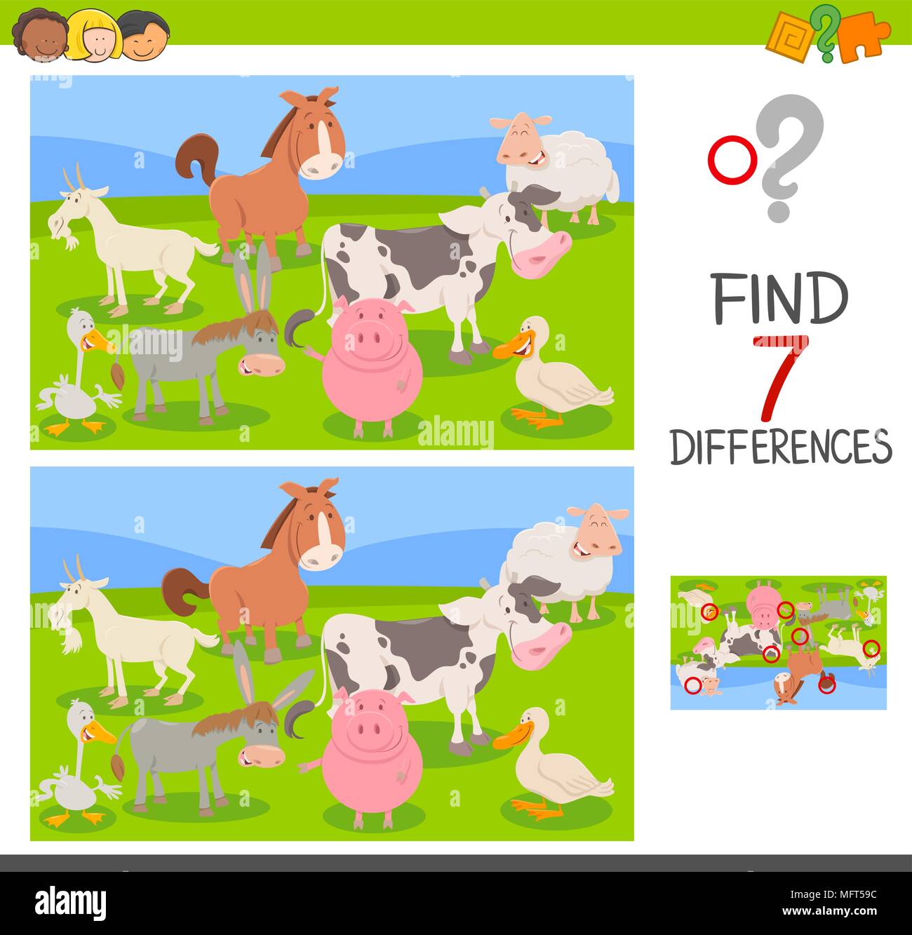 Cartoon Illustration of Finding Seven Differences Between Pictures ...