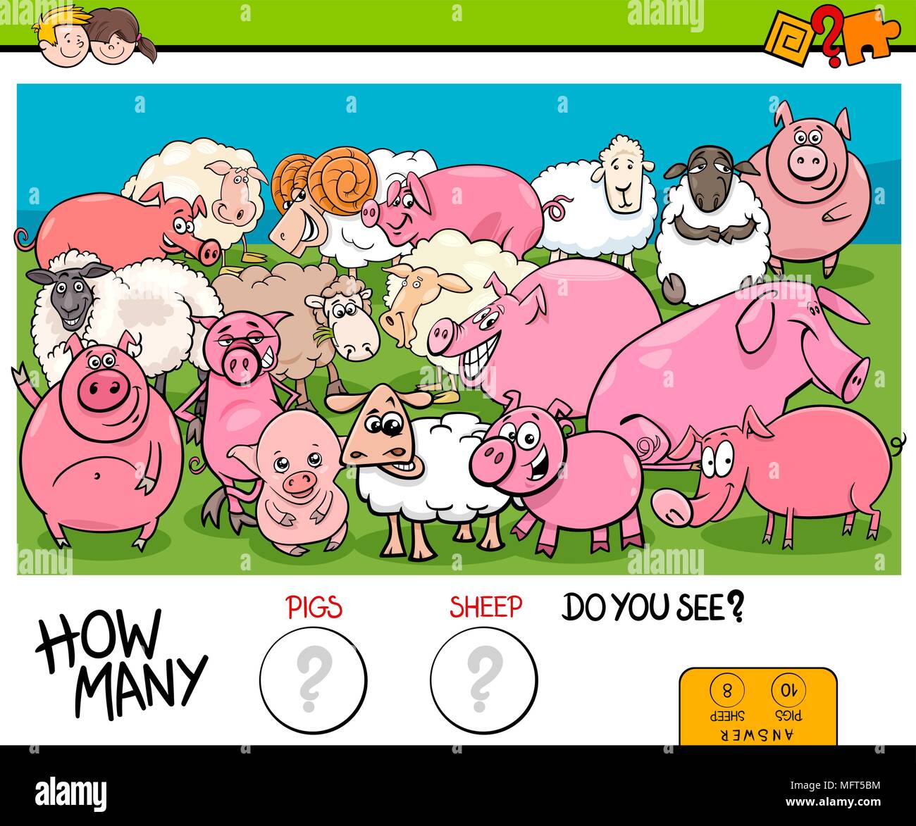 Cartoon Illustration of Educational Counting Game for Children with ...