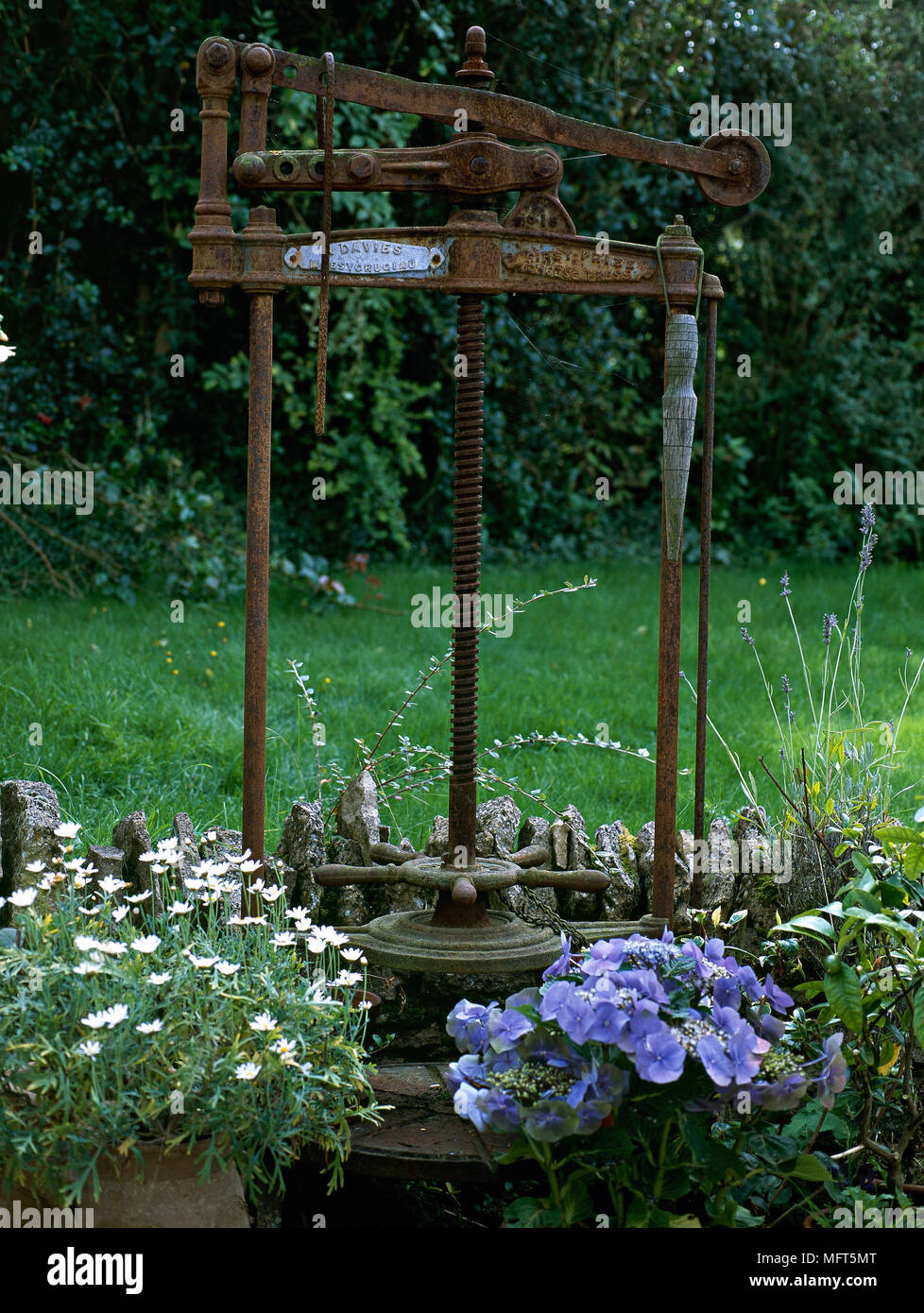 Rustic water pump in a back garden Stock Photo - Alamy