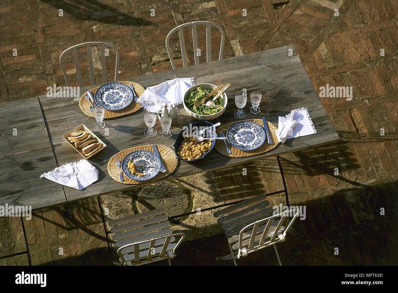 Above view of a terrace patio with table laid for alfresco dining Stock ...