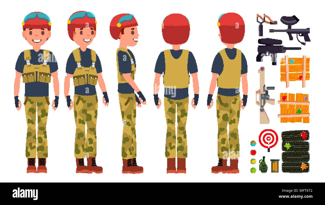 Paintball Player Vector. Professional Gamer. Bright Splashes. Uniform ...