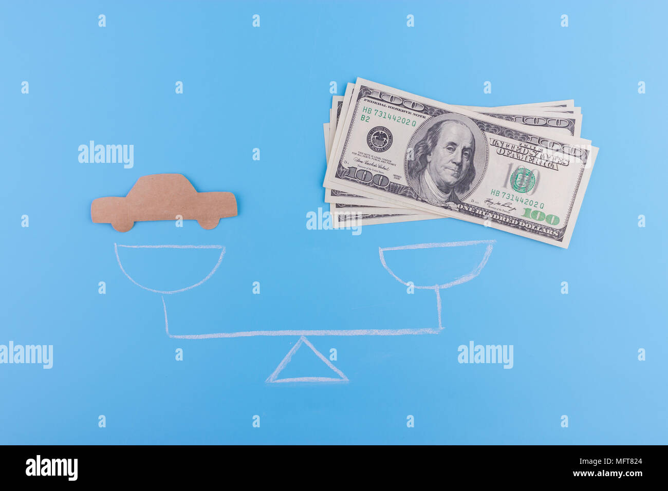 cost of the things concept. money on the scales Stock Photo - Alamy