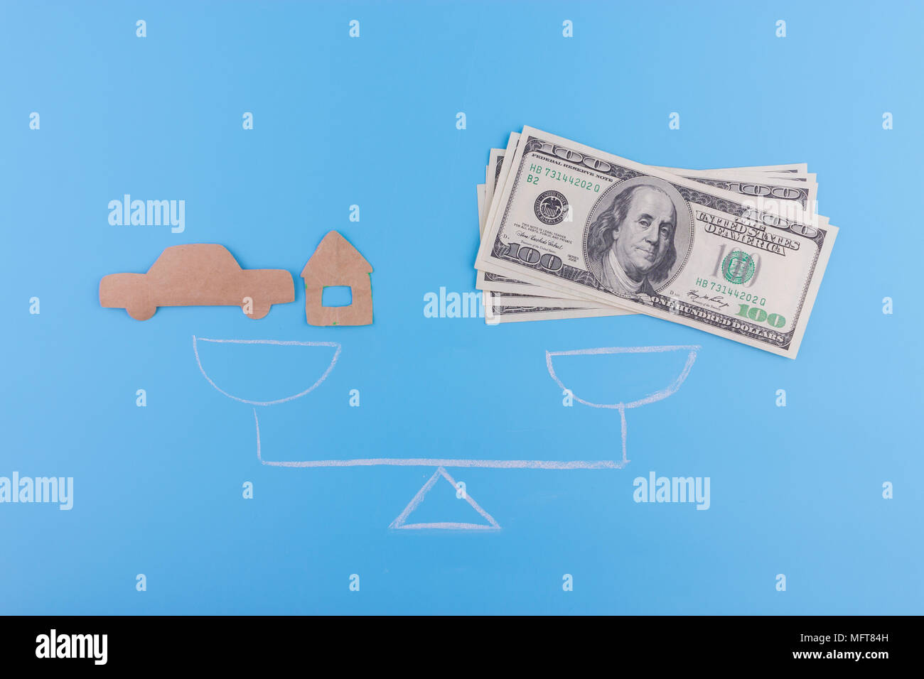 cost of the things concept. money on the scales Stock Photo - Alamy