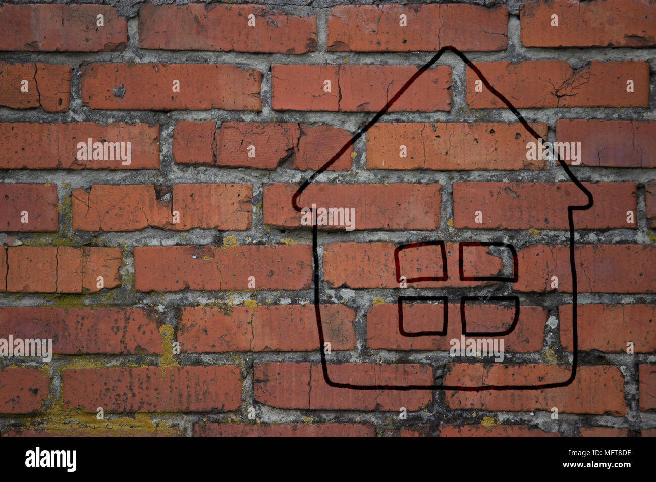 drawing of a house on the wall. dreaming about the house concept Stock ...