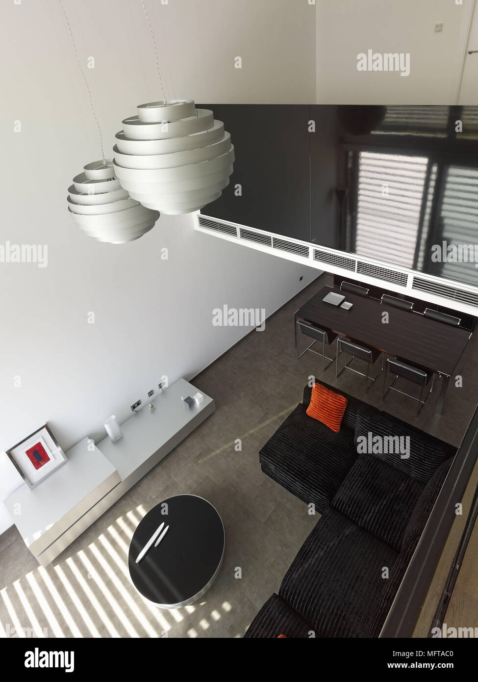 View from above of modern open plan room with sitting area Stock Photo ...