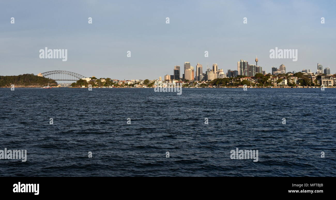 View of Sydney skyline (Harbour bridge, Sydney Tower and skyscrapers ...