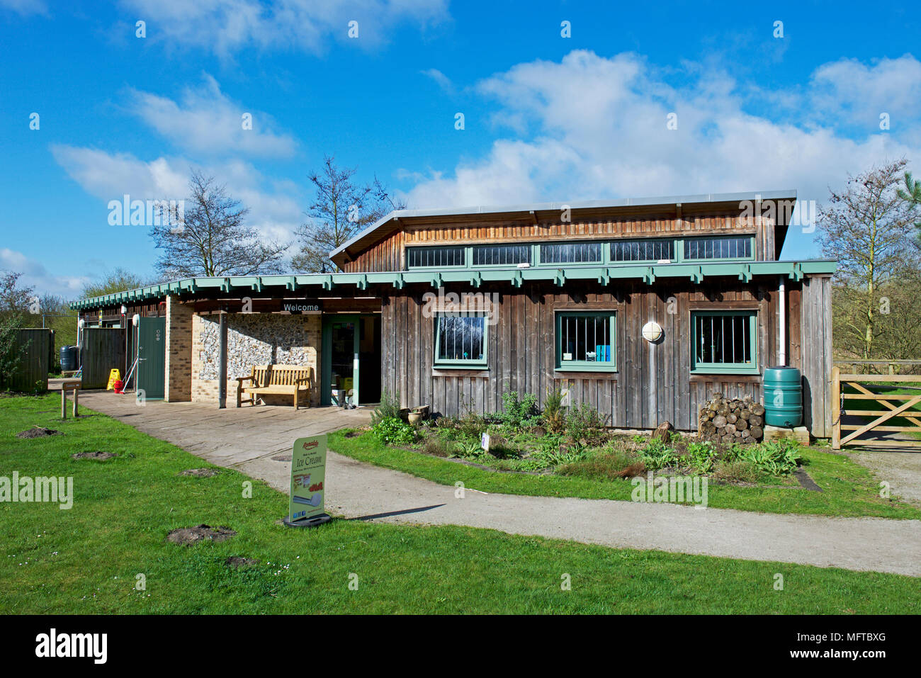 Visitor centre at Lakenheath Fen, an RSPB nature reserve in Suffolk ...