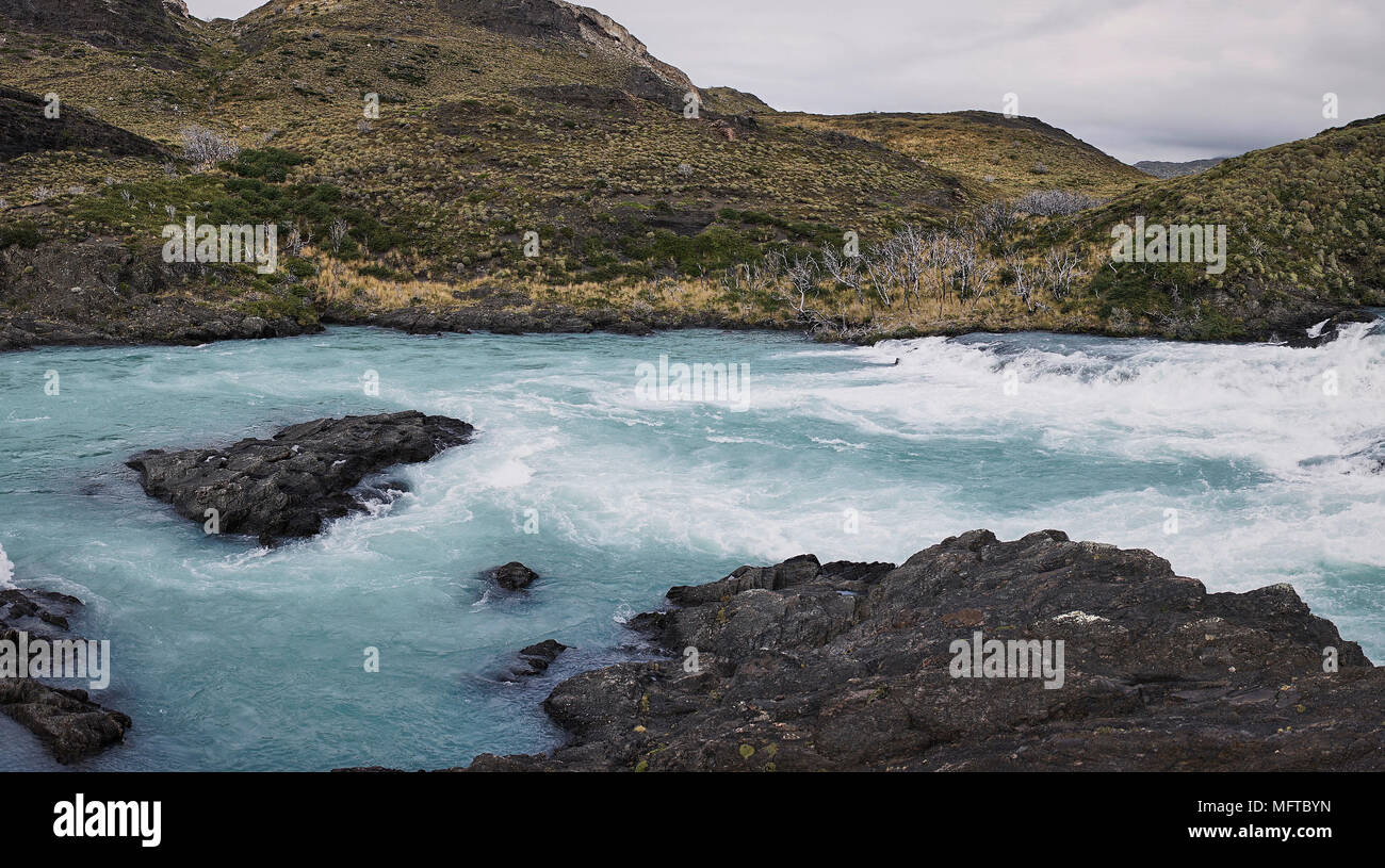 Paine River, Magallanes region of Chile at the Torres del Paine ...