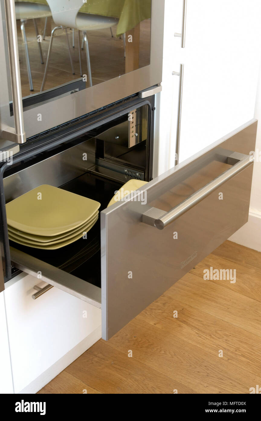 Stainless steel drawer unit in kitchen Stock Photo - Alamy
