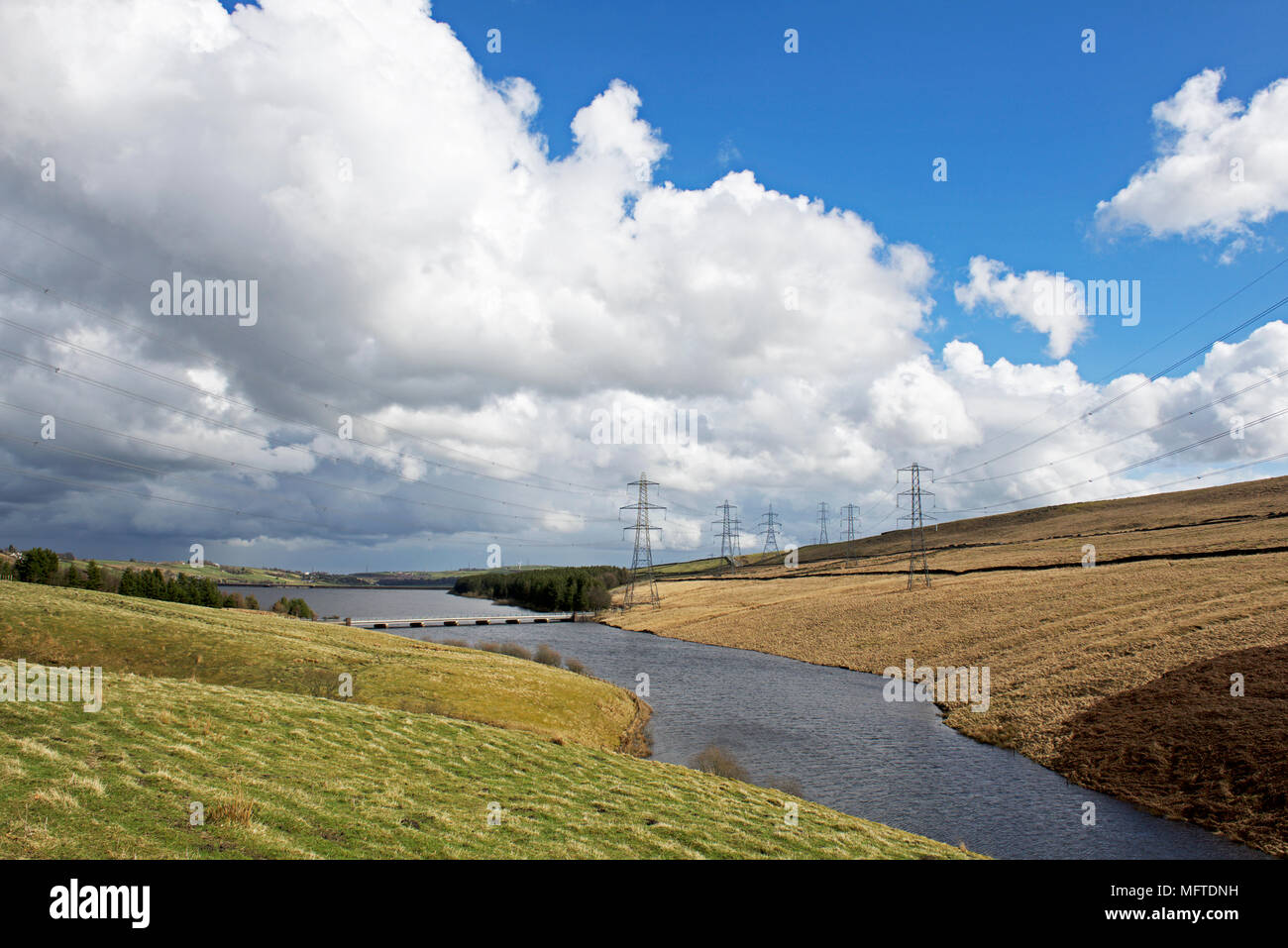 Baitings Reservoir and electricity pylons in the Ryburne Valley, West ...