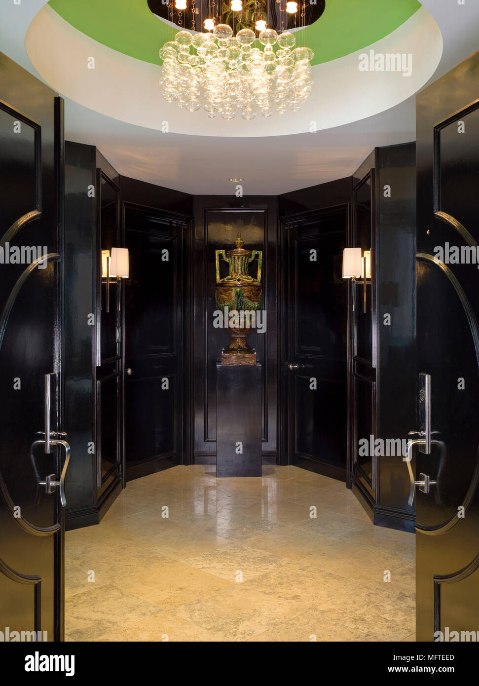 Opulent hallway with lime green ceiling Stock Photo - Alamy