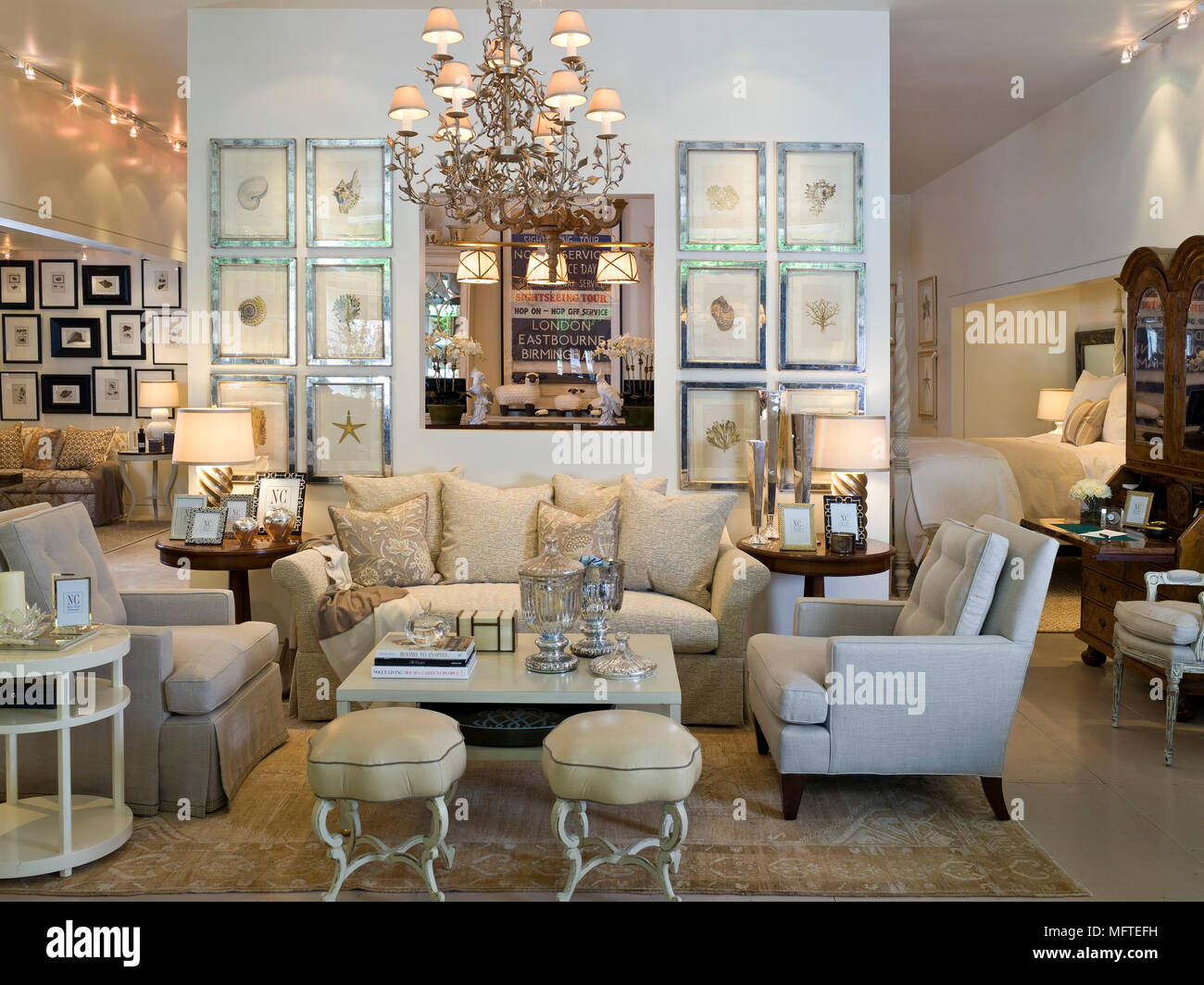 Upholstered seating around coffee table in opulent room Stock Photo - Alamy