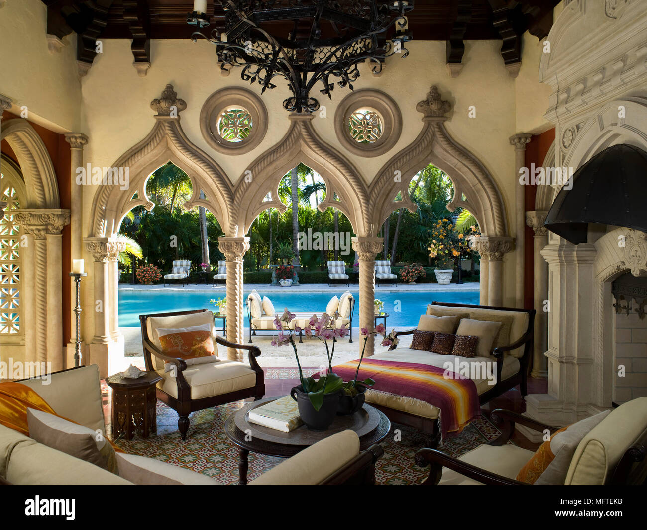 Seating in ethnic style summer house Stock Photo - Alamy