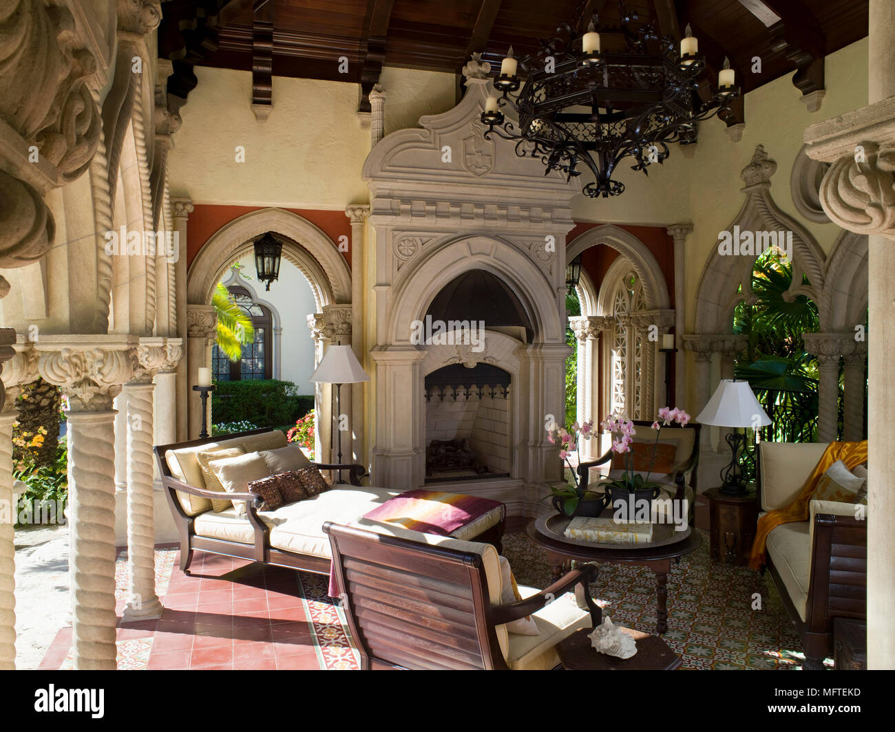 Seating in ethnic style summer house Stock Photo - Alamy