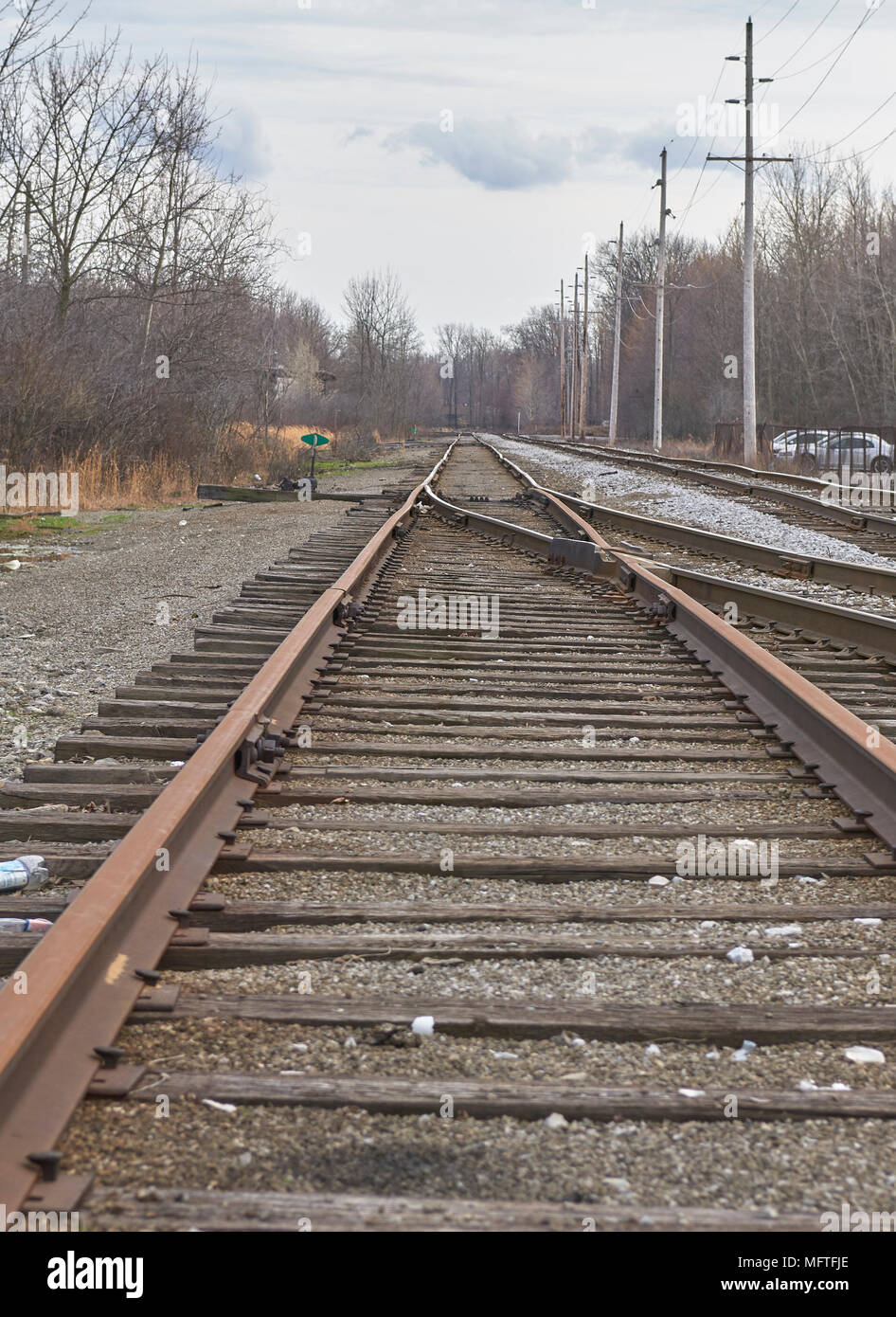 Railroad tracks - looking down the rails Stock Photo - Alamy
