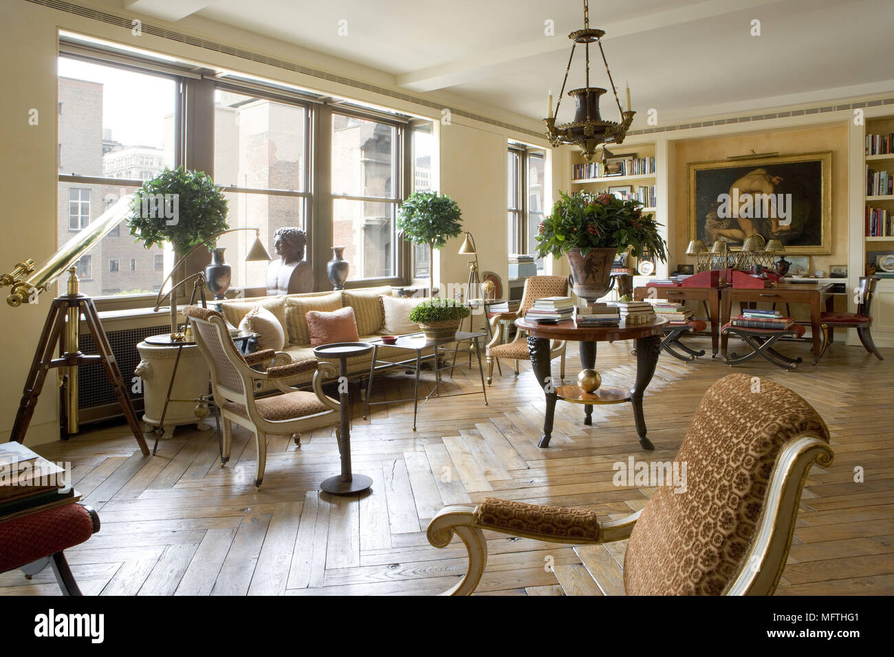 Upholstered seating in spacious open plan traditional style sitting ...