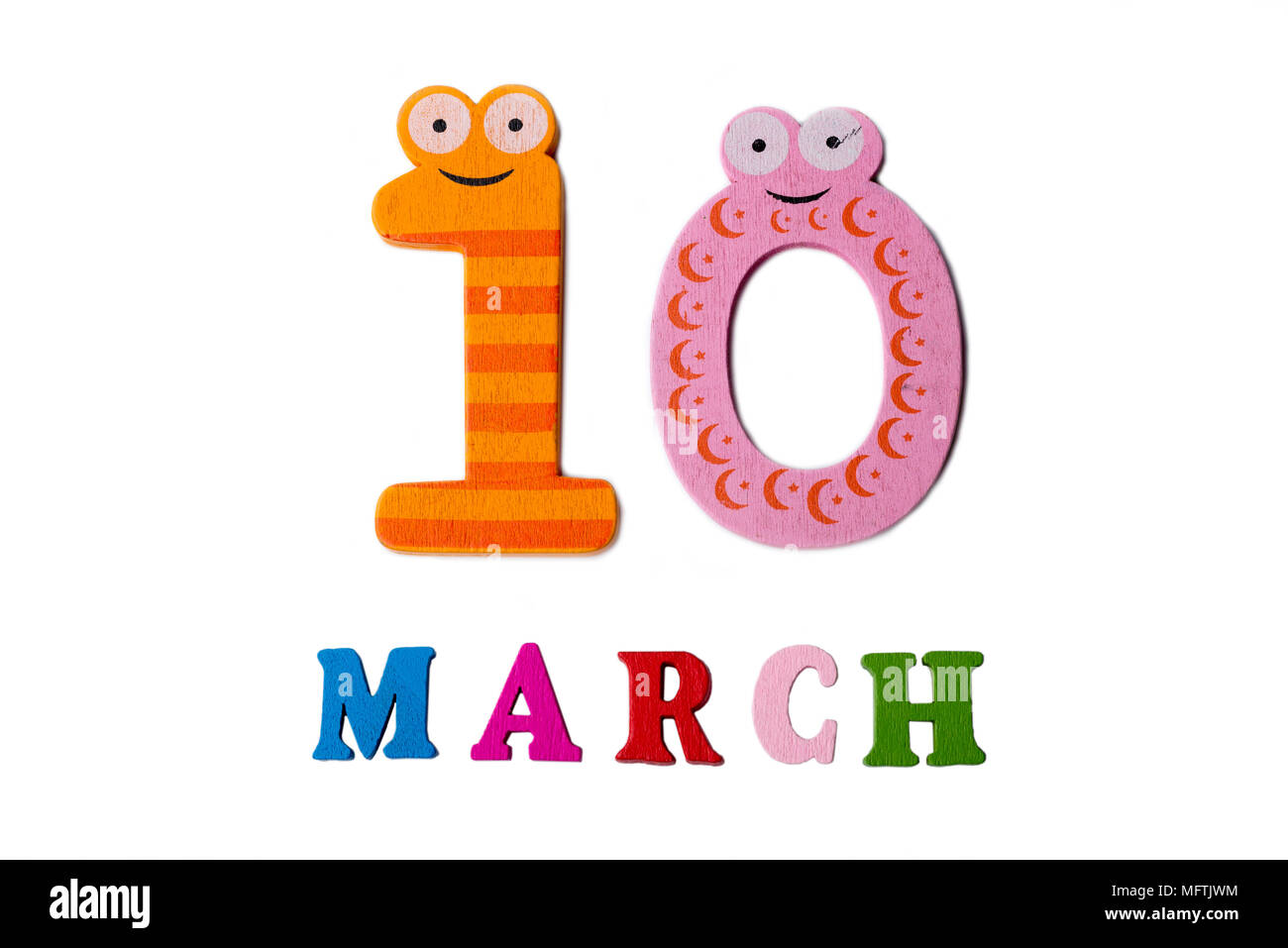 March 10 on white background, numbers and letters. Calendar Stock Photo ...