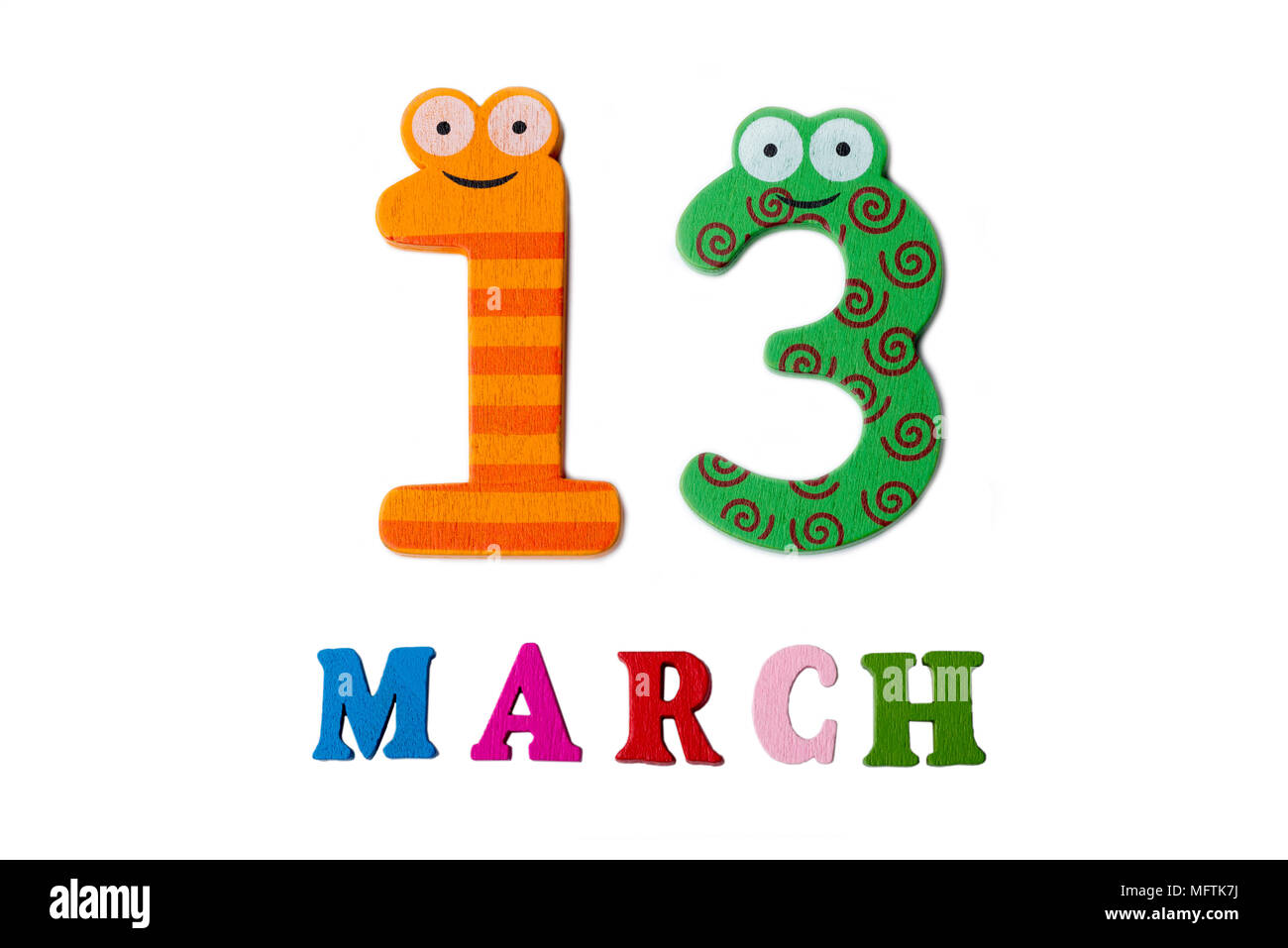 March 13 on white background, numbers and letters. Calendar Stock Photo ...