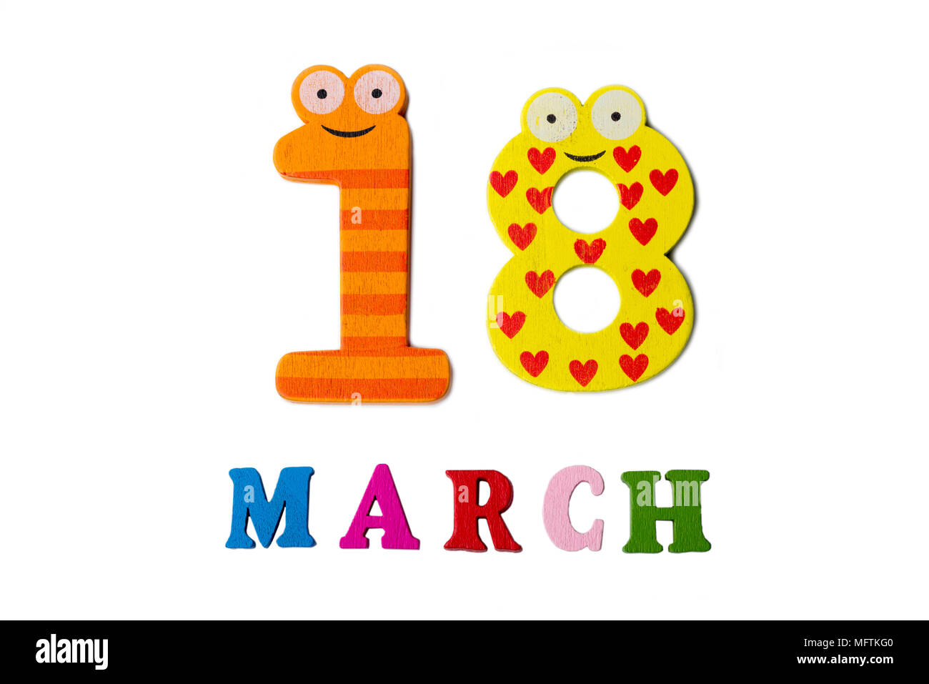 March 18 on white background, numbers and letters. Calendar Stock Photo ...