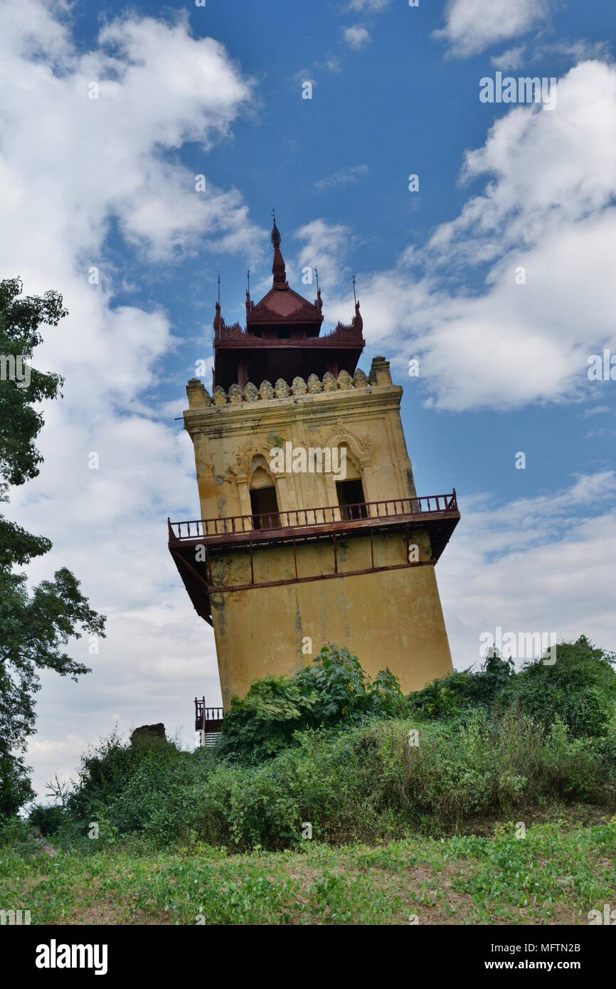 The leaning Nanmyin clock tower. Ava palace site. Innwa. Mandalay ...