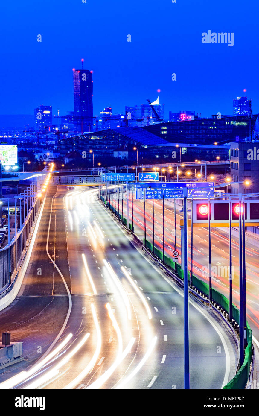 Wien, Vienna: Motorway A23 (Südosttangente), view of the T-Mobile ...