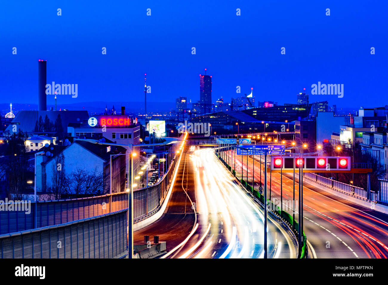 Wien, Vienna: Motorway A23 (Südosttangente), view of the T-Mobile ...