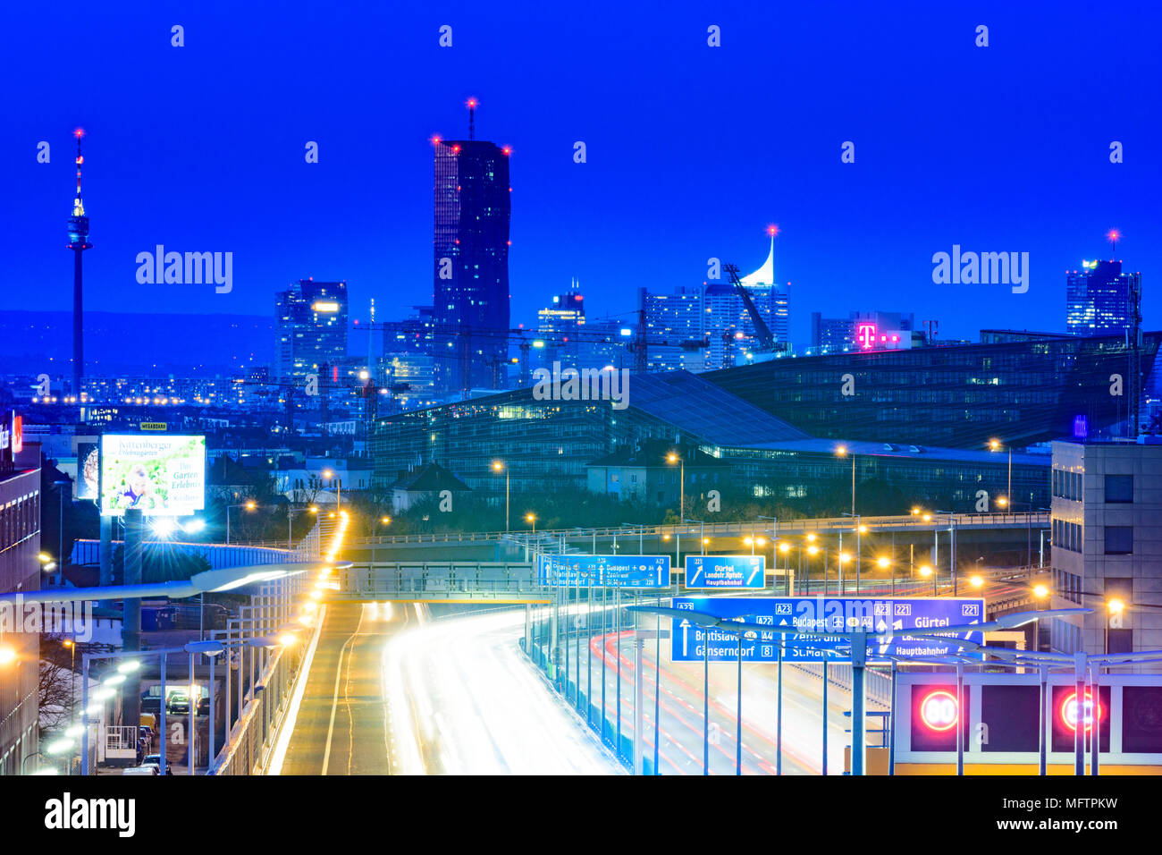 Wien, Vienna: Motorway A23 (Südosttangente), view of the T-Mobile ...