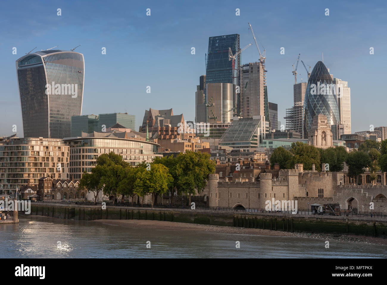Thames embankment and london skyscrapers in City of London in the ...