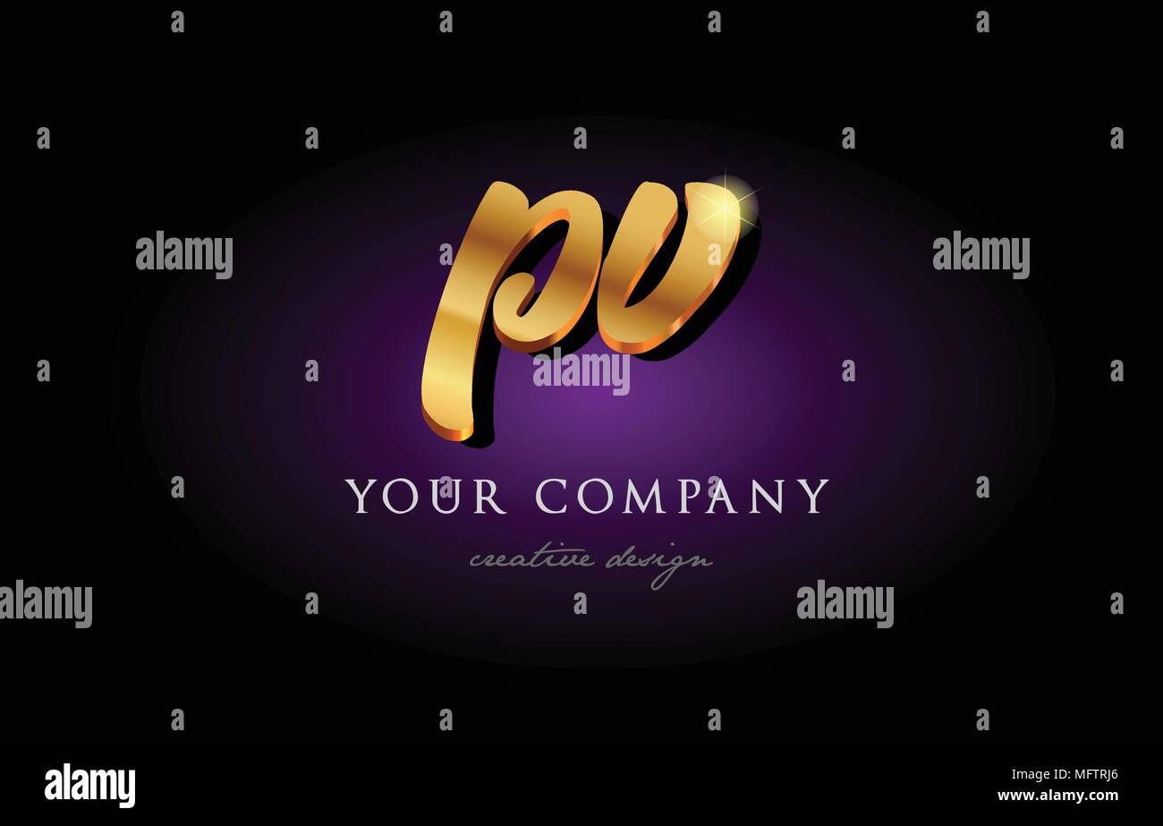 pv p v alphabet combination letter logo in gold golden 3d metal ...