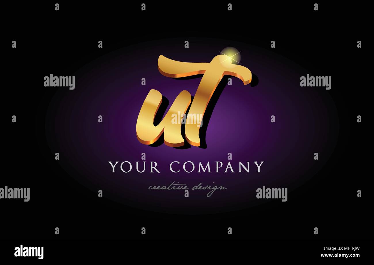 ut u t alphabet combination letter logo in gold golden 3d metal ...