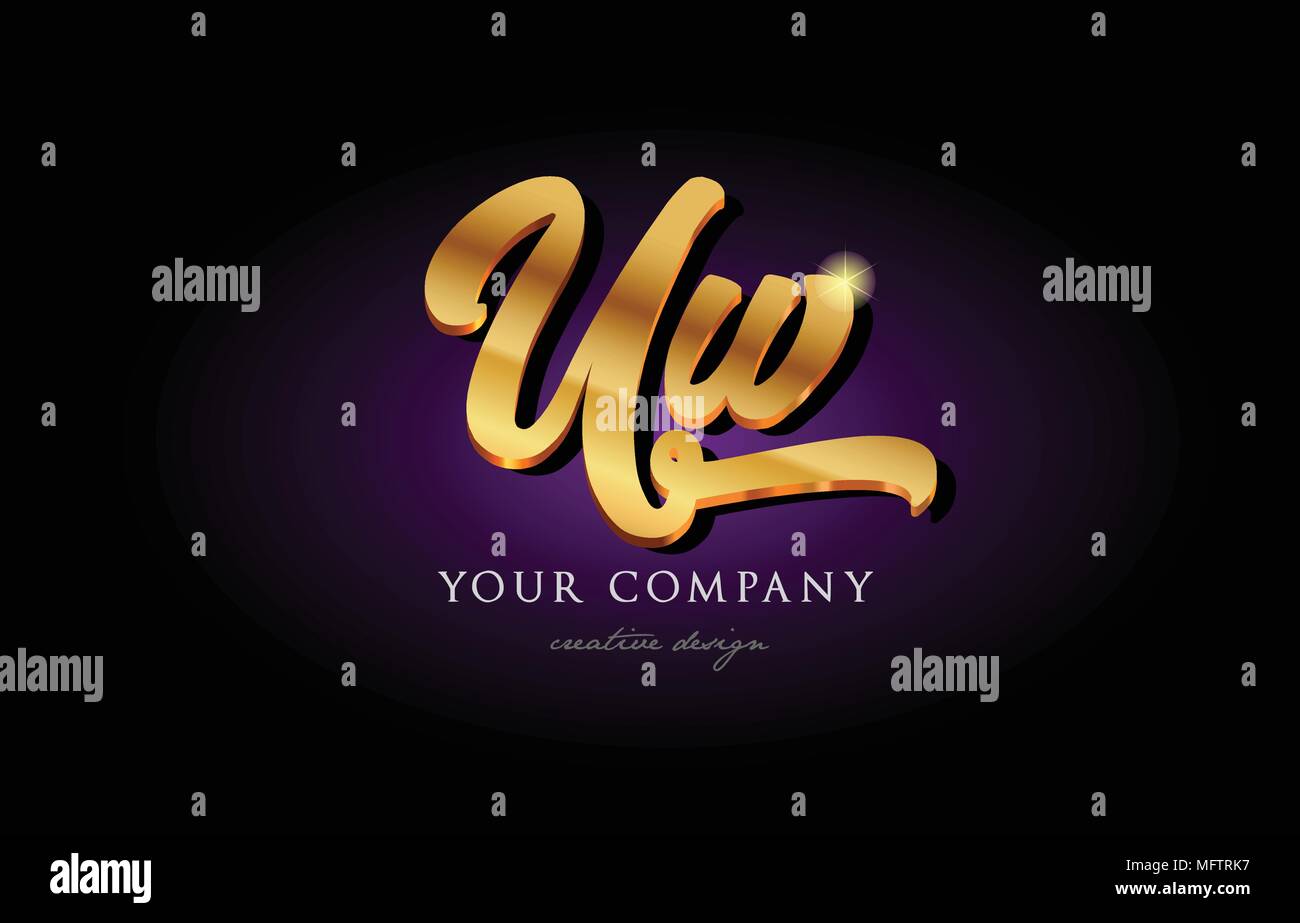 uw u w alphabet combination letter logo in gold golden 3d metal ...