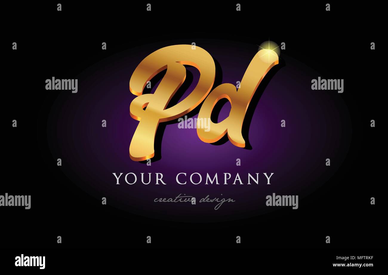 pd p d alphabet combination letter logo in gold golden 3d metal ...