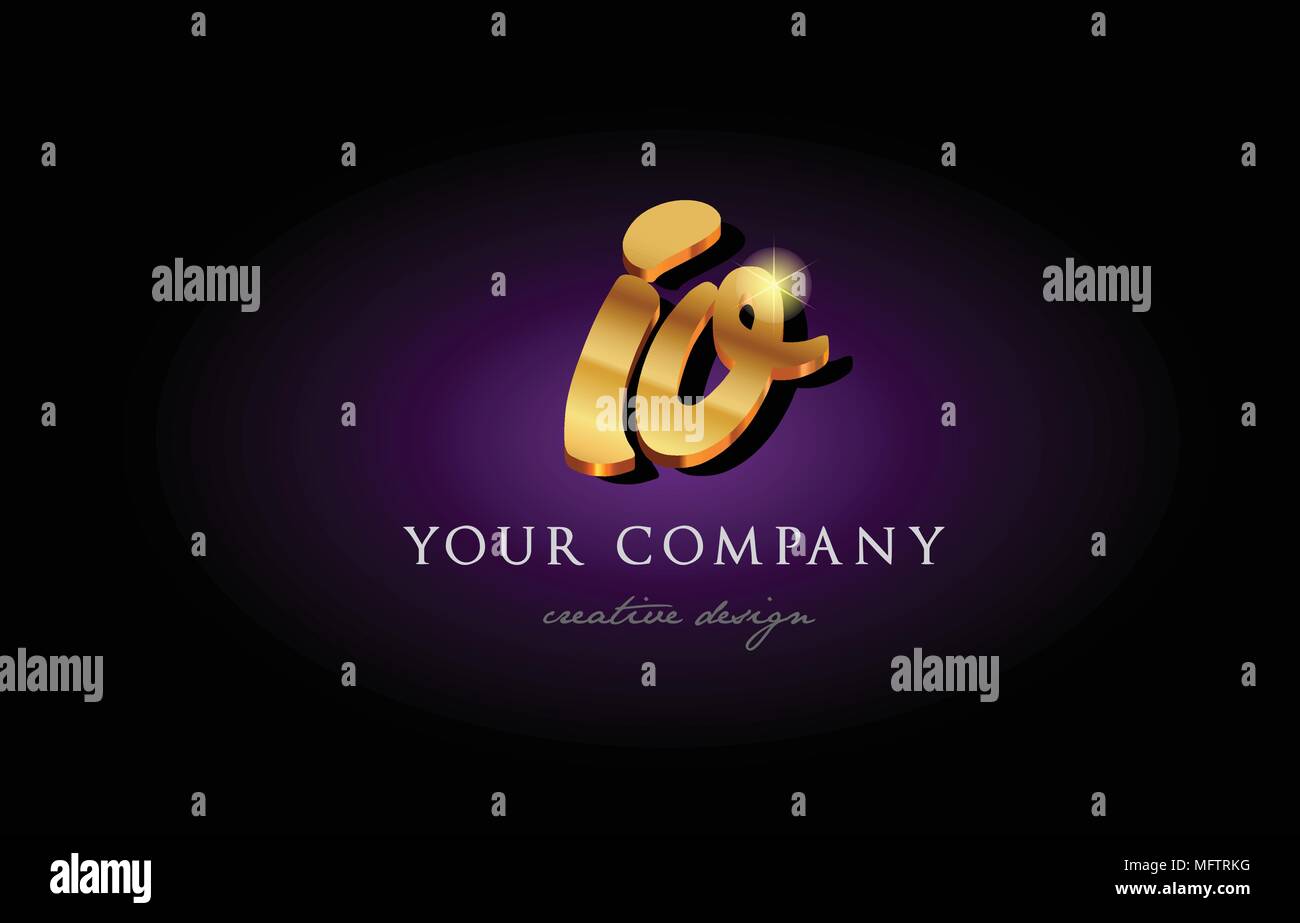 io i o alphabet combination letter logo in gold golden 3d metal ...