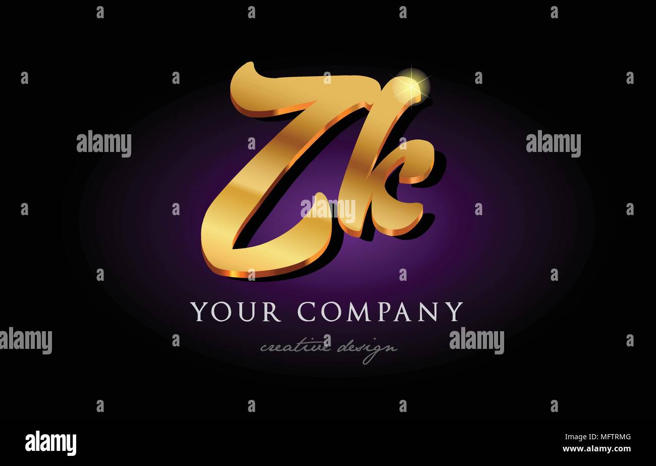 zk z k alphabet combination letter logo in gold golden 3d metal ...