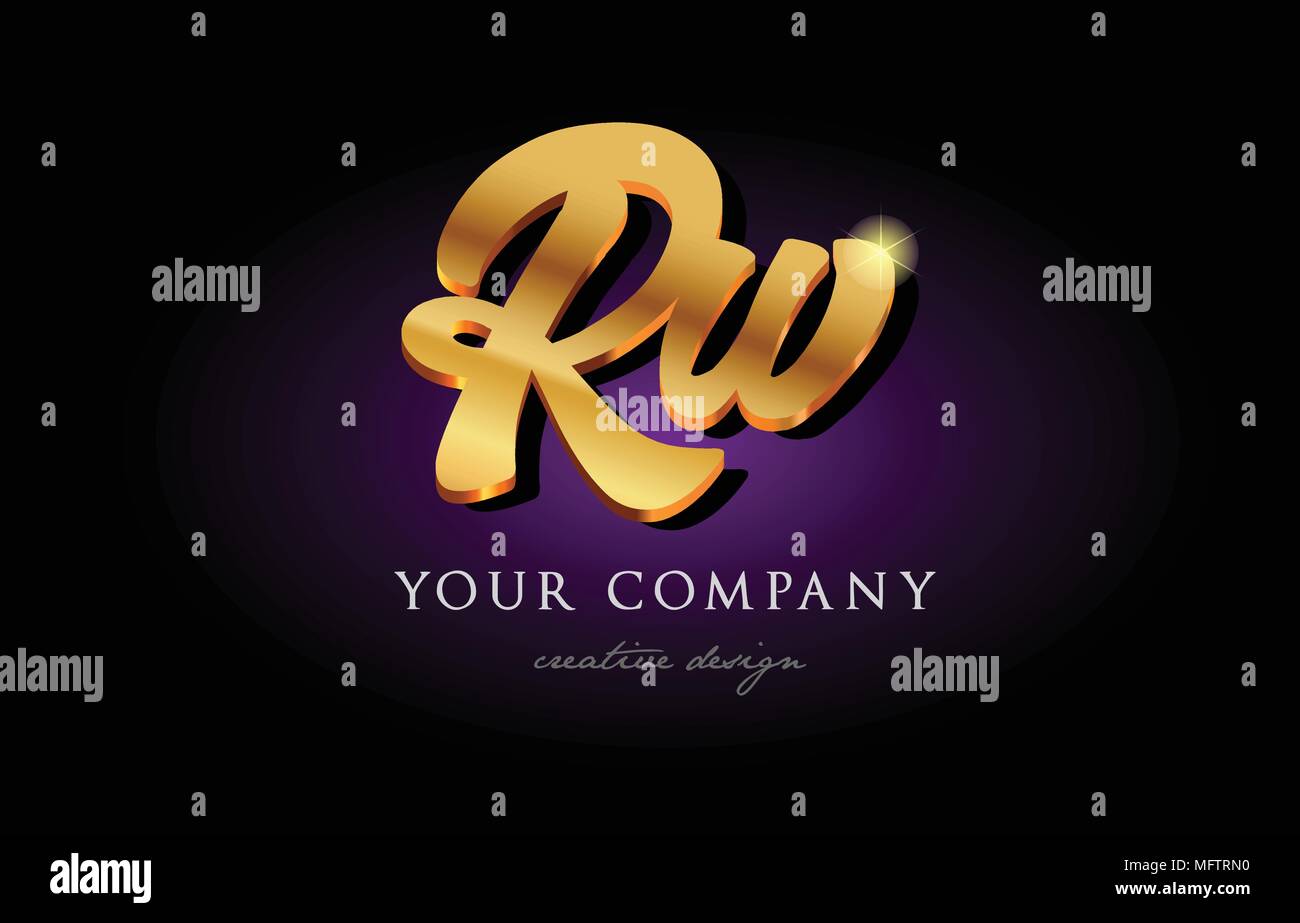 rw r w alphabet combination letter logo in gold golden 3d metal ...