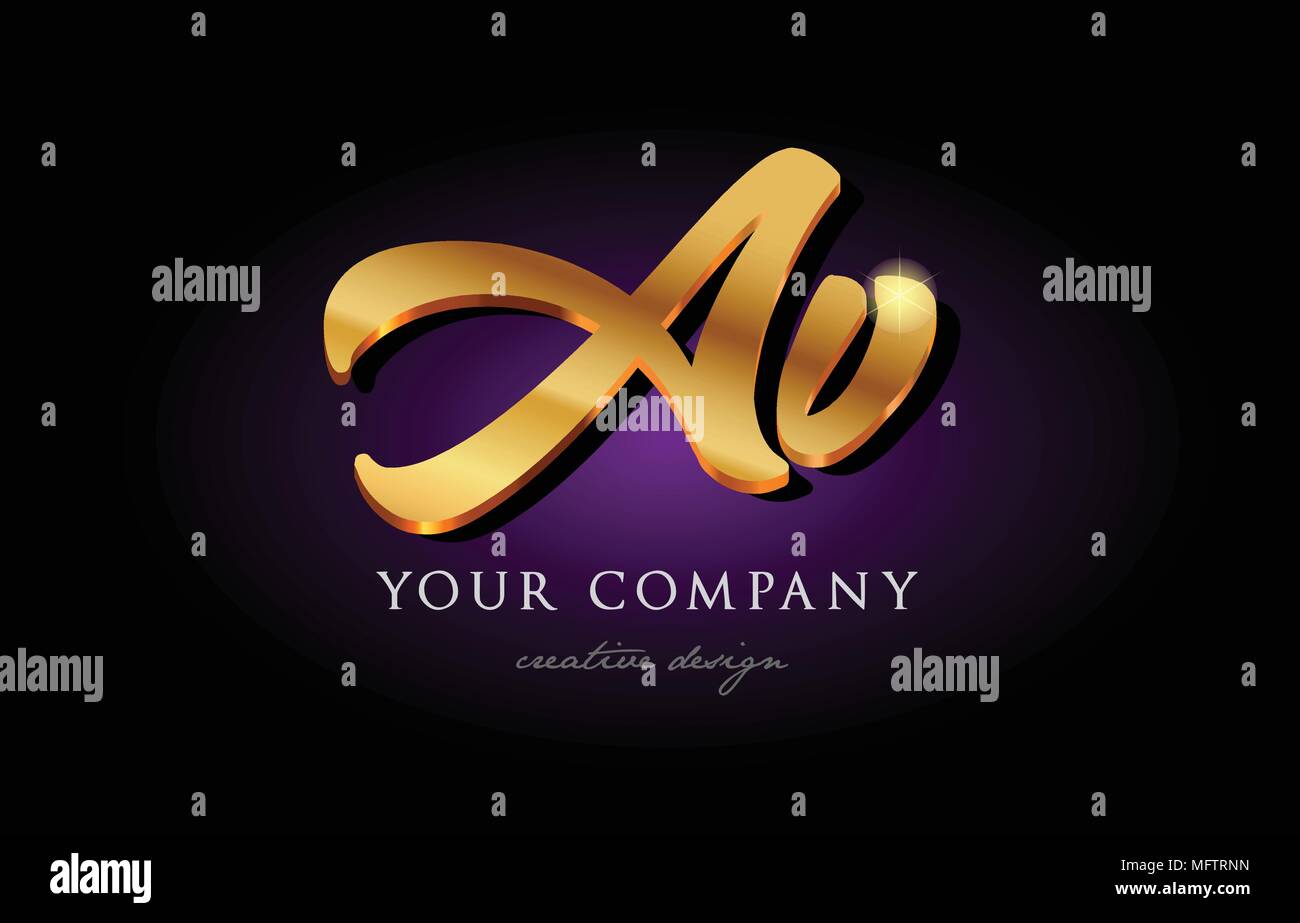 av a v alphabet combination letter logo in gold golden 3d metal ...