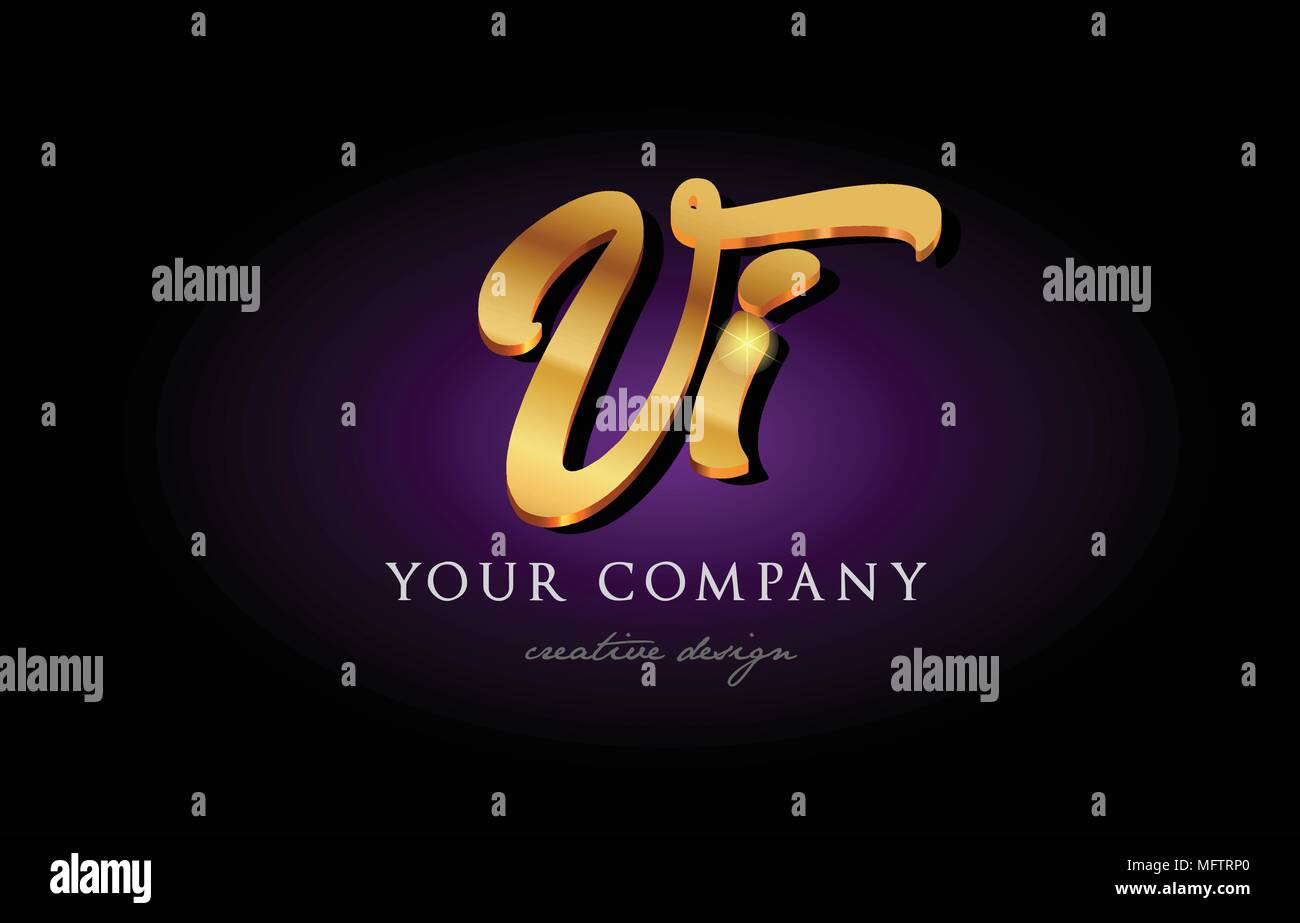 vi v i alphabet combination letter logo in gold golden 3d metal ...