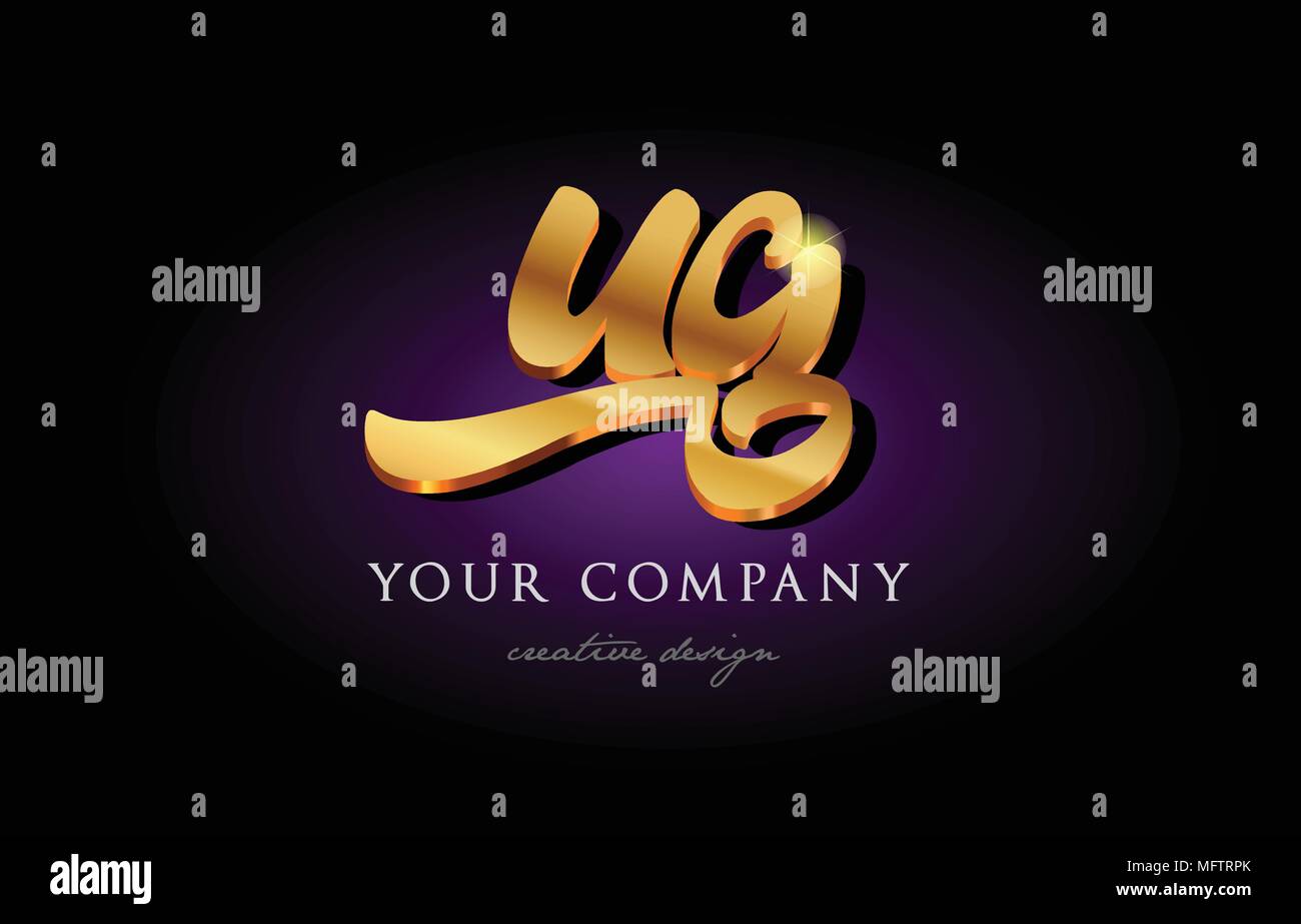 ug u g alphabet combination letter logo in gold golden 3d metal ...