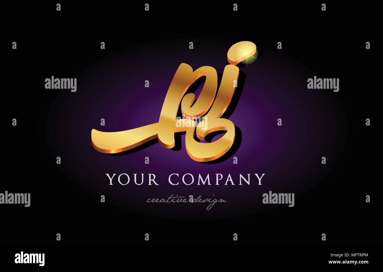 pj p j alphabet combination letter logo in gold golden 3d metal ...