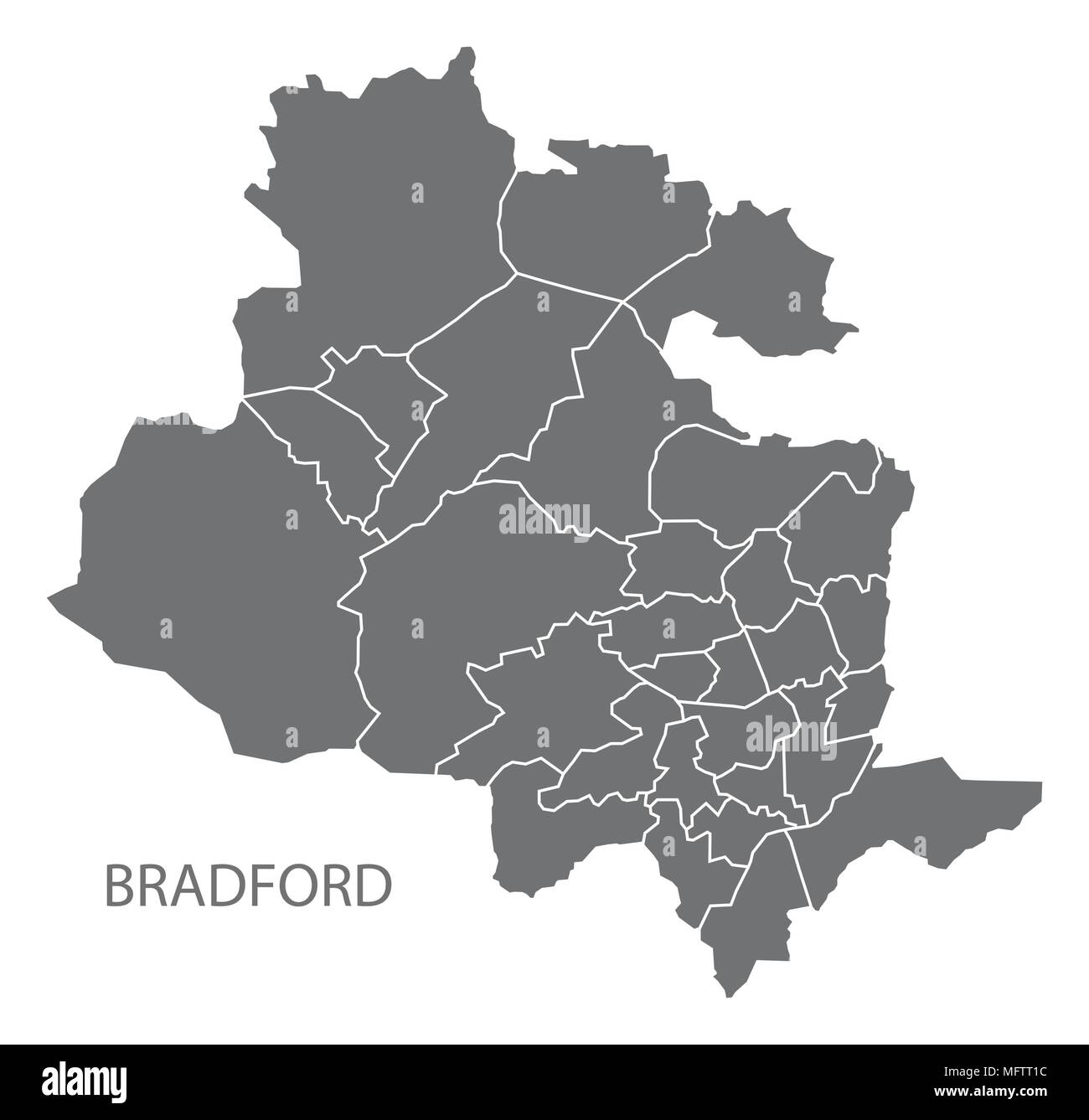 Bradford city map with wards grey illustration silhouette shape Stock ...