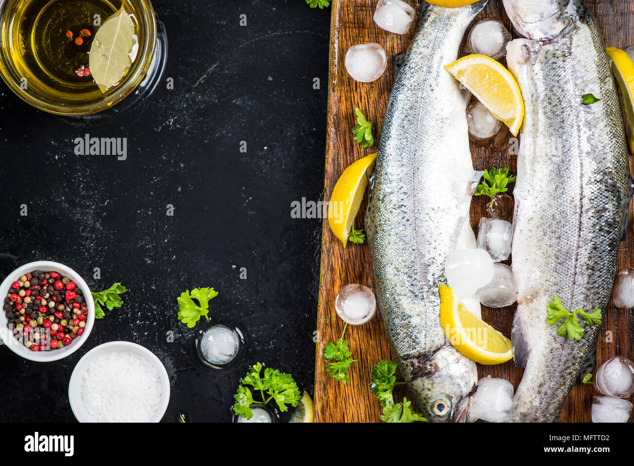 Fish restaurant menu template,copy space Stock Photo - Alamy