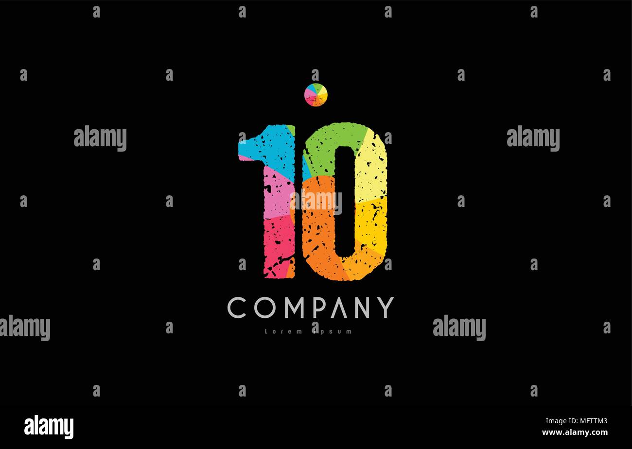 number 10 logo icon design with grunge texture and rainbow colored ...